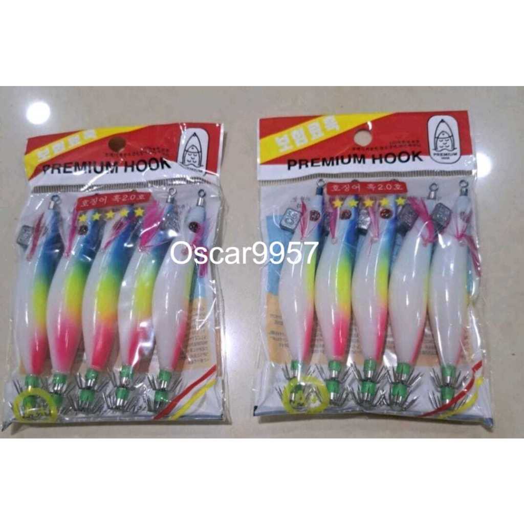 Jual TERLARIS Pancing Cumi Model Udang Kayu Fiber Pelangi (1 Bungkus ...