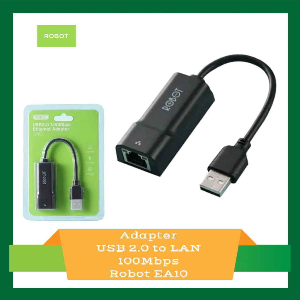 Jual Kabel USB 2.0 to LAN RJ45 Robot EA10 Network 10/100Mbps - Black ...
