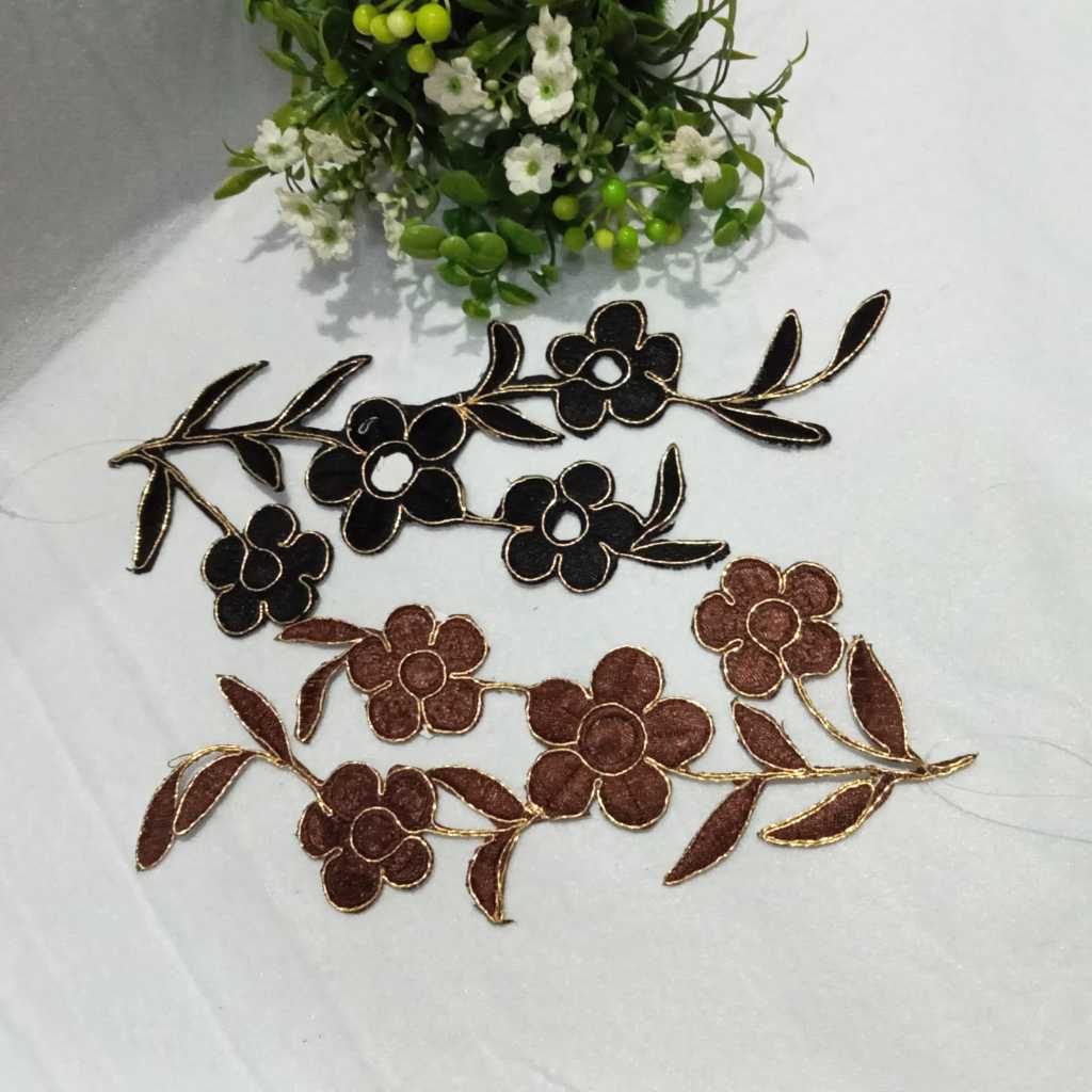 Jual Aplikasi Bunga Bordir Kebaya Tempel Kombinasi List Mas | Shopee ...