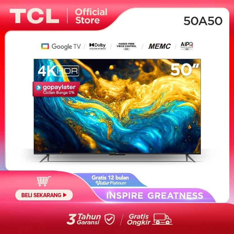 Jual TCL 50A50 - 50 inch Google TV - 4K UHD - MEMC - Dolby Atmos - HFVC ...