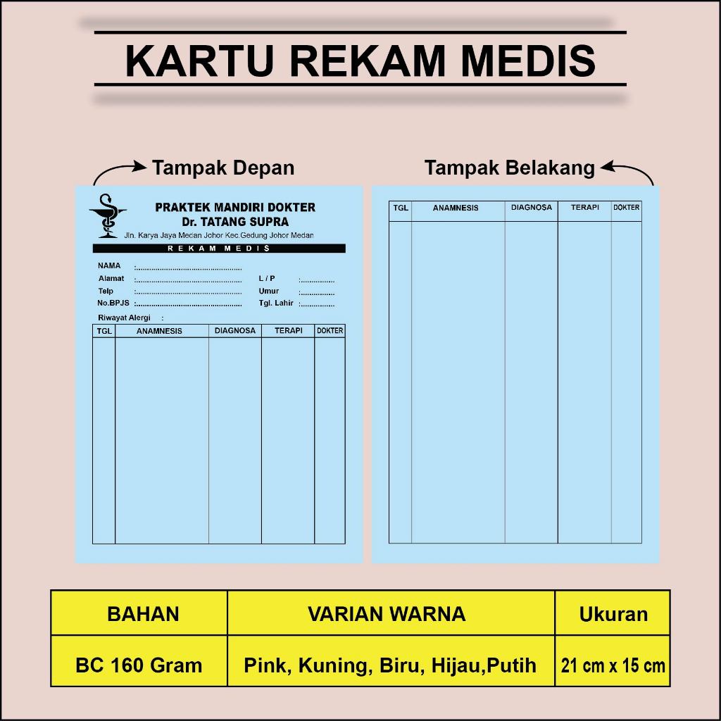 Jual Kartu Rekam Medis / Medical Record Card / Kartu Stok Barang ( 1PAK ...