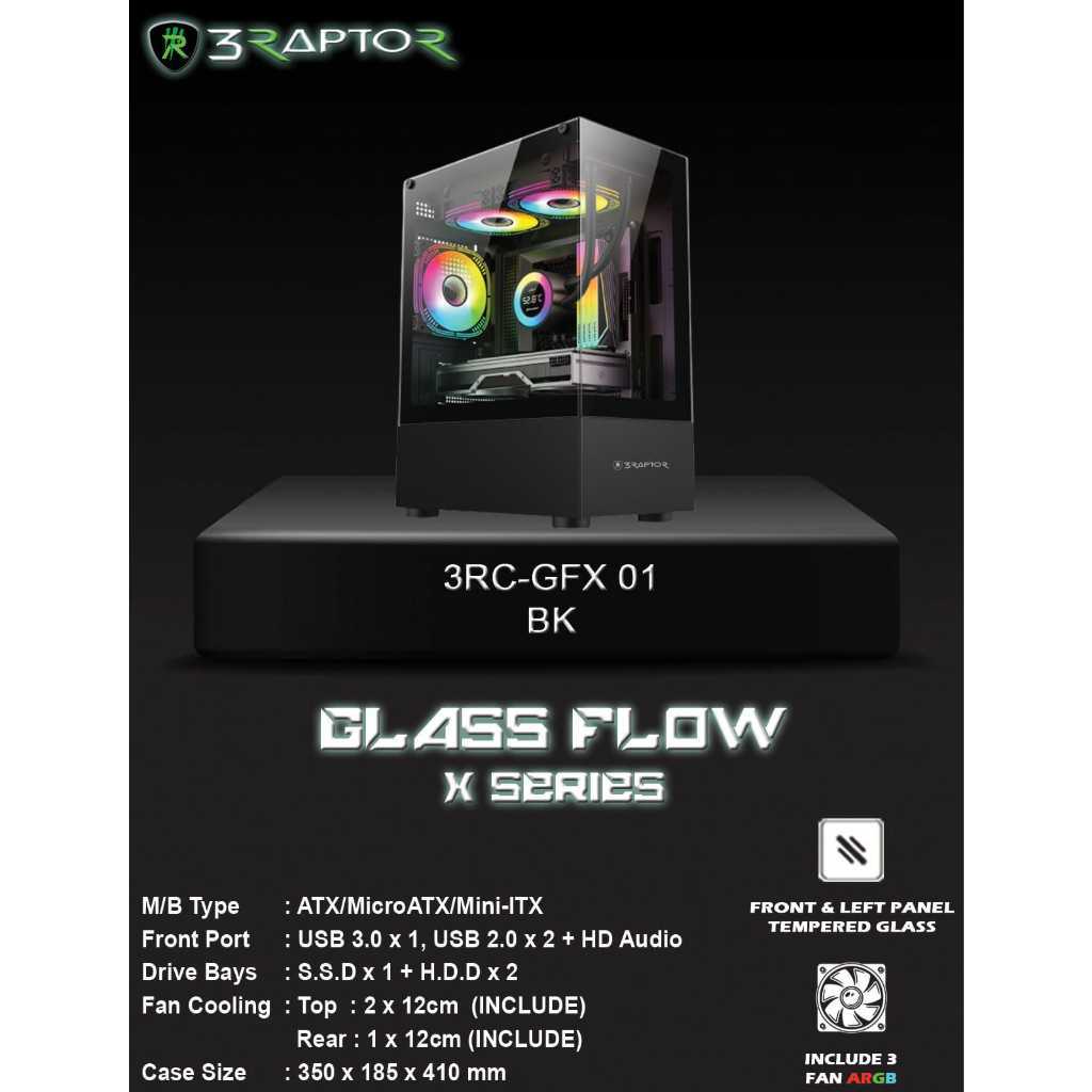 Jual Casing PC Raptor Glass Flow X Series 3RC-6GFX01 Black 3 Fan RGB | Shopee Indonesia