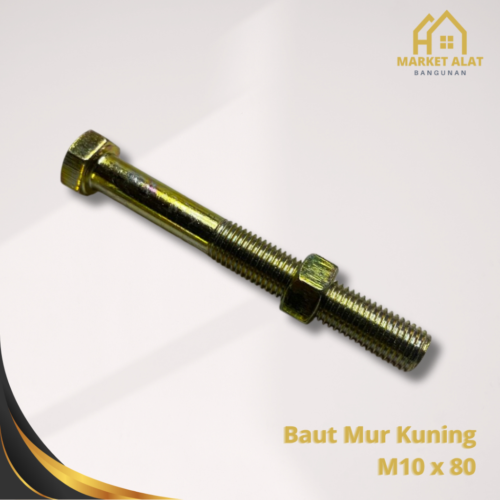 Jual Baut Mur Kuning Hexagon BMK M 10 x 80 mm Hex ( Kunci 14 ) / M10 x 80mm | Shopee Indonesia