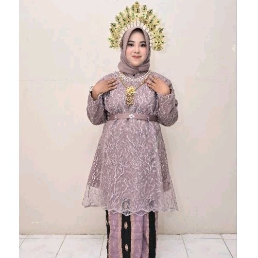 Jual baju bodo atau kebaya warna taro bahan full renda | Shopee Indonesia