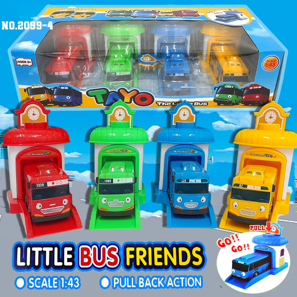Jual Mainan anak Mobil Tayo Garasi 4Pcs Mainan Bus Tayo Garasi Pullback ...