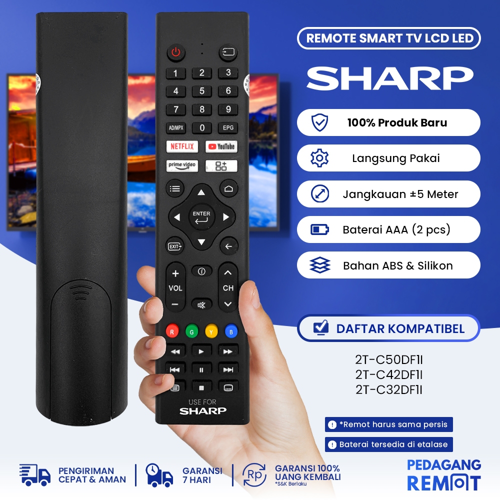 Jual Remot Remote TV Sharp Aquos LCD LED Smart Android TV GB396WJSA 2T ...