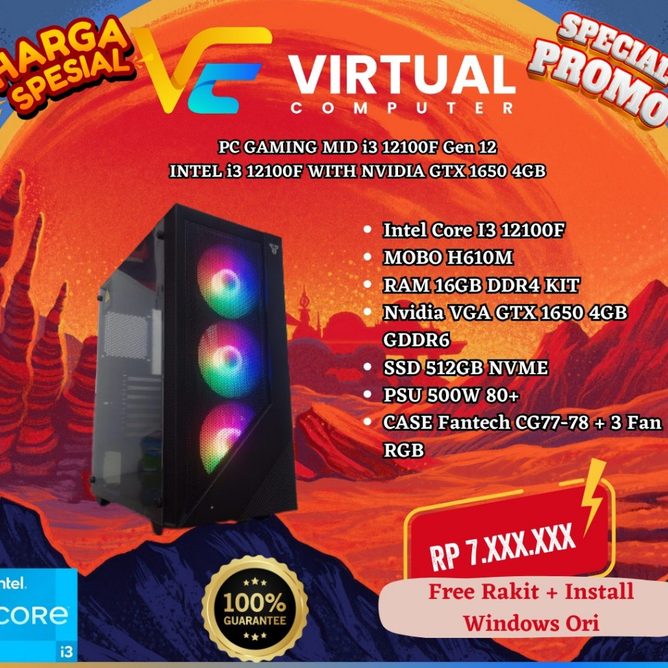 Jual PC GAMING MID i3 12100F Gen 12 INTEL i3 12100F WITH NVIDIA GTX 1650 4G | Shopee Indonesia