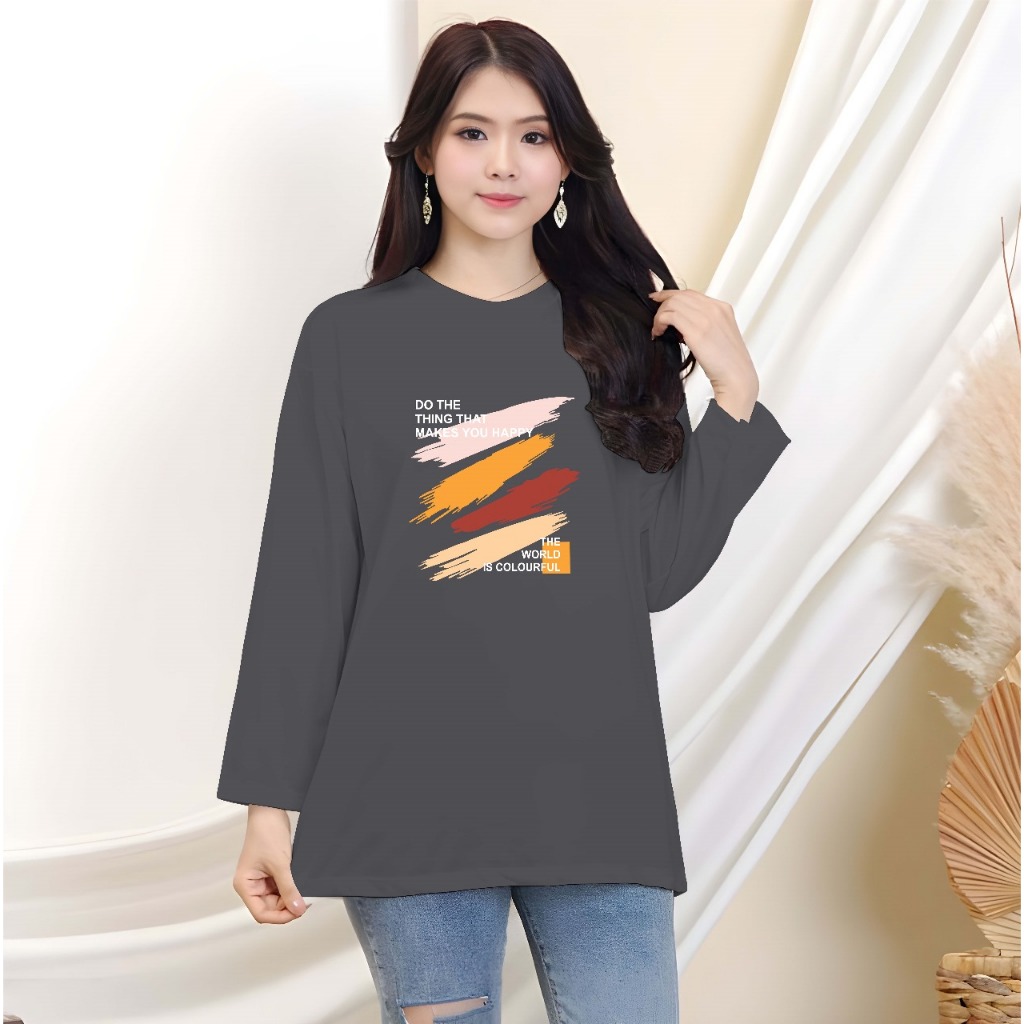 Jual Kaos Oblong Wanita Lengan Panjang/ Kaos Lengan Panjang/ Kaos Oversize/ Kaos Distro Lengan ...