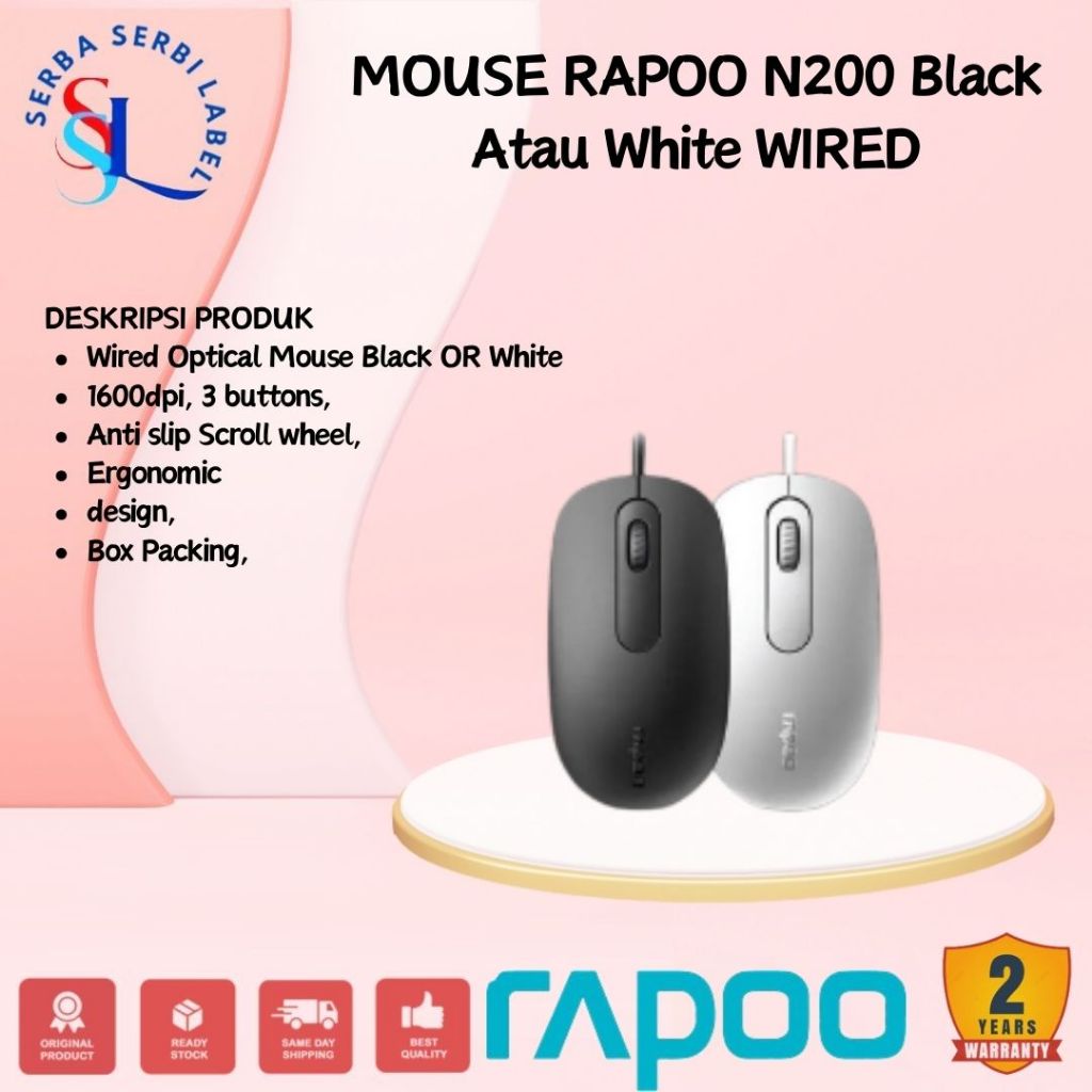 Jual Rapoo Wired Optical Mouse N200 Black dan Putih | Shopee Indonesia