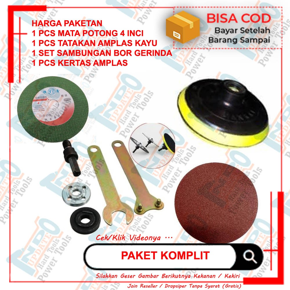 Jual Paket Adaptor Bor Ke gerinda Potong Poles Kayu Arbor + Tatakan Pad 4" Perekat amplas bulat ...
