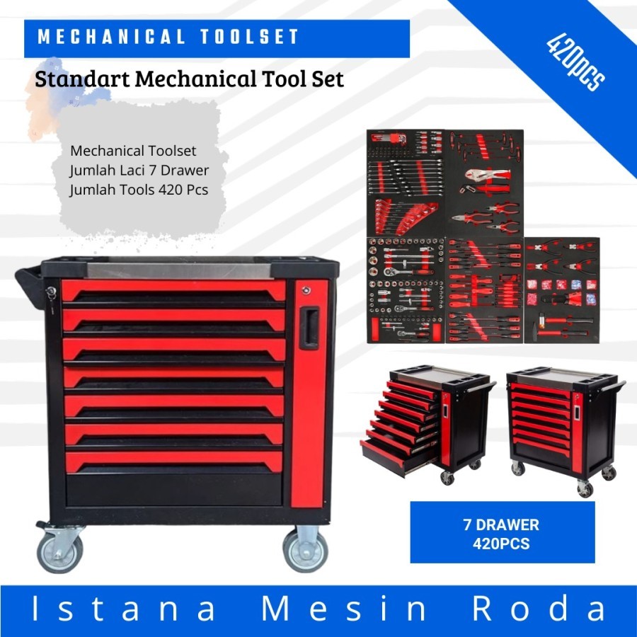 Jual Kotak Rak Lemari Cabinet/Tool Box Trolley Cabinet + Tool Kit Set 7 Susun 420 pcs 7 drawer ...