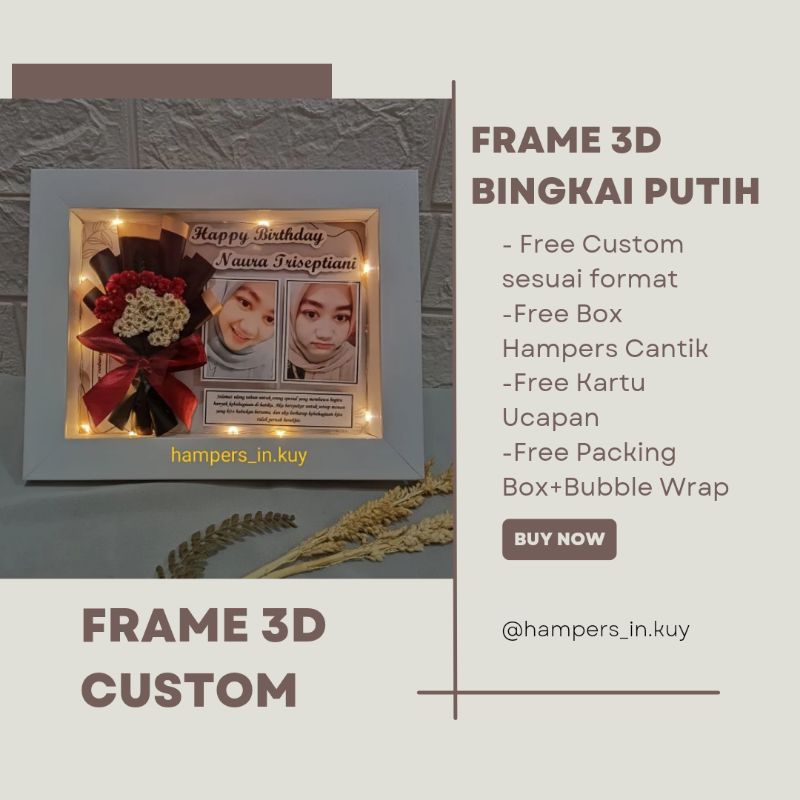 Jual Gift Box Frame 3D Bingkai Foto 6R Flower Custom | Kado Ulang Tahun ...
