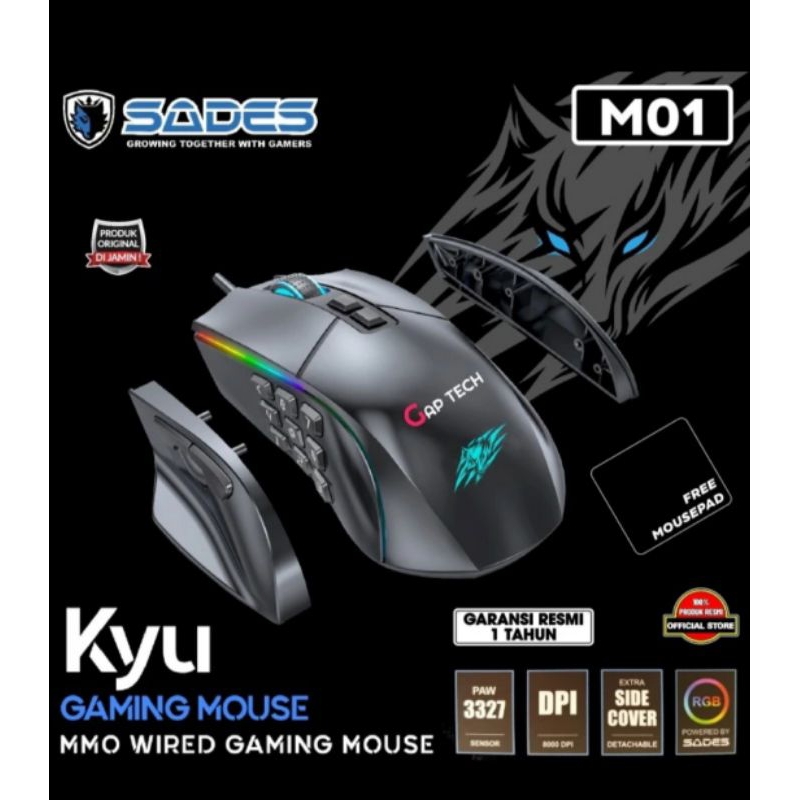 Jual MOUSE GAMING SADES MMO KYU M01 WIRED RGB ORIGINAL 100% | Shopee ...