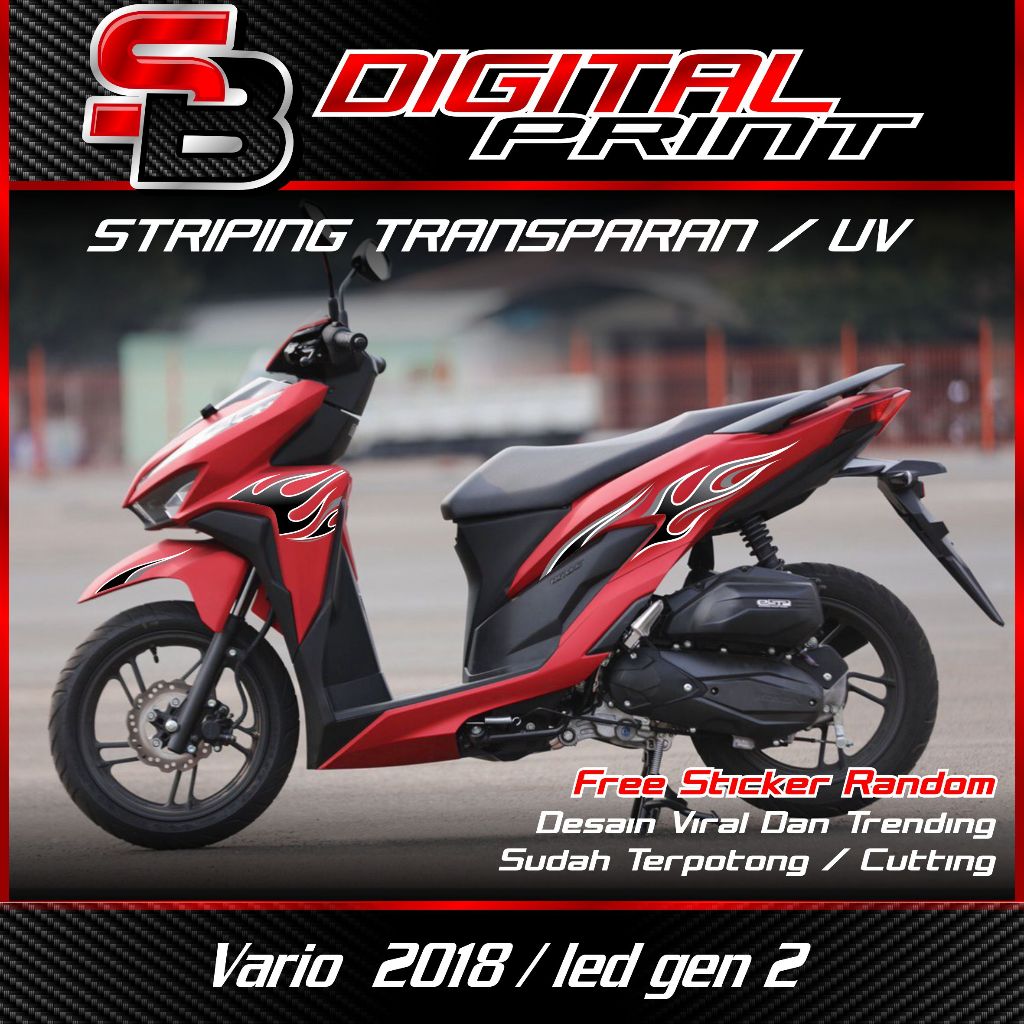 Jual striping vario led gen 2 motif api flame bahan transparan ...