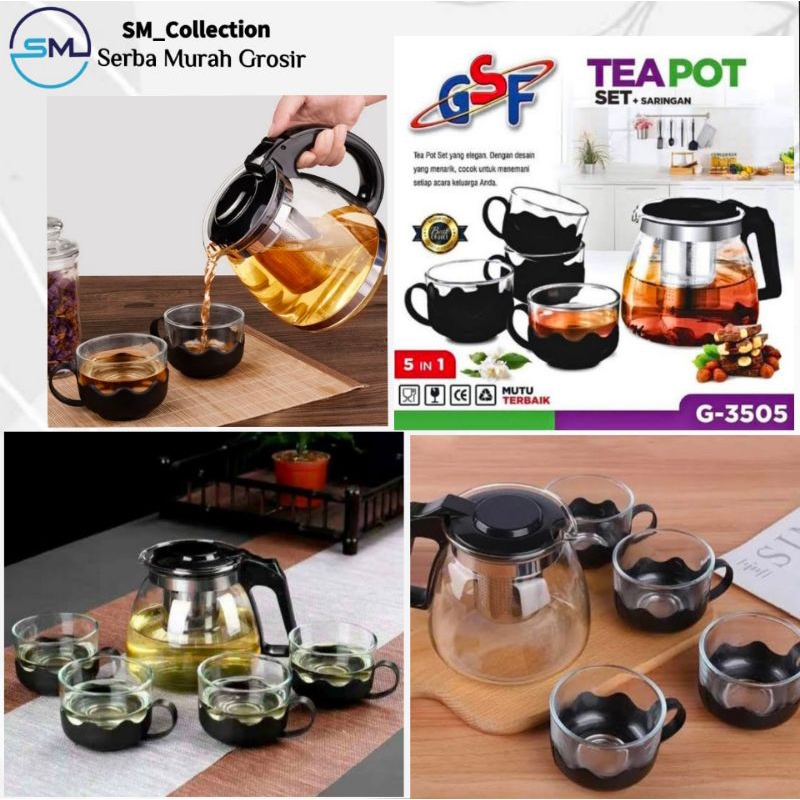 Jual Cangkir Set/Teko Hitam Set/Teko Kaca Set/Tea Pot GSF | Shopee ...