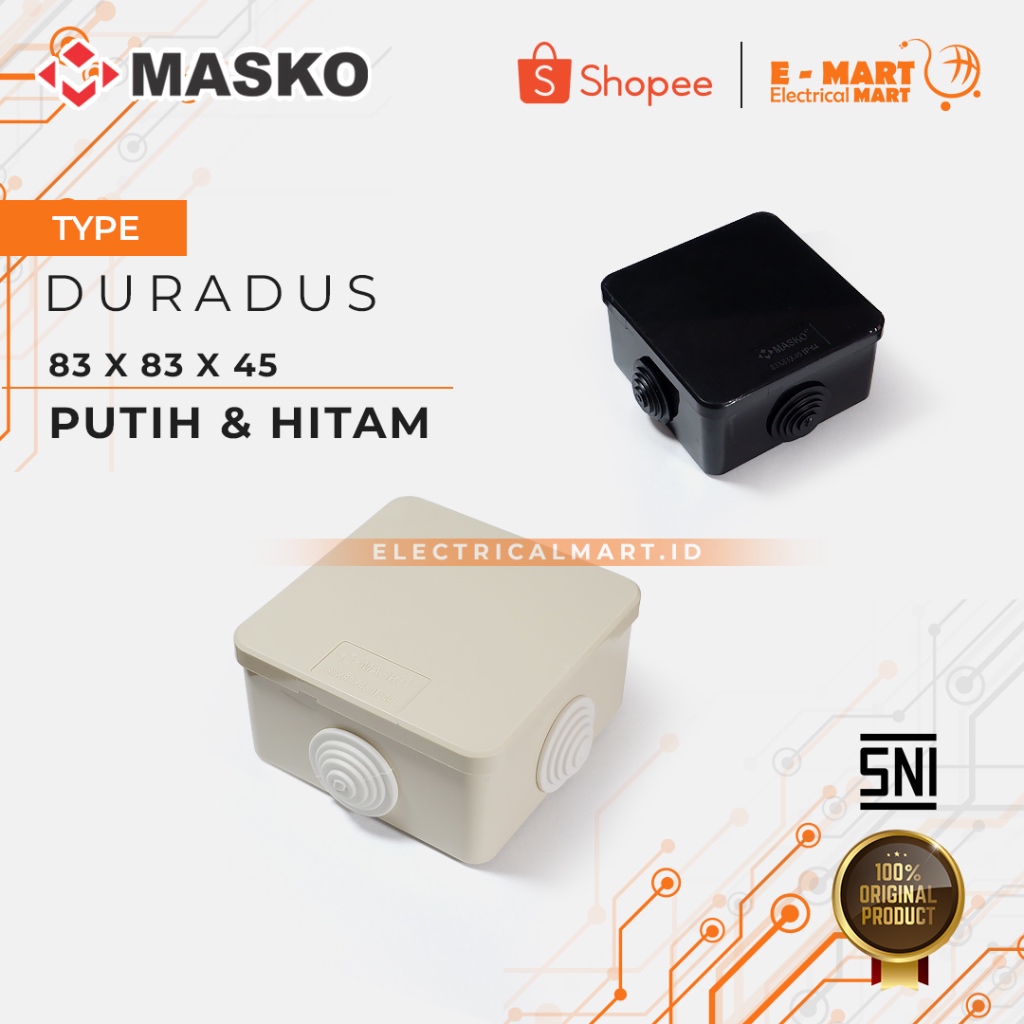 Jual Masko Duradus 83x83x45mm PVC Juction BOX Hitam Putih 8cm Dorados ...