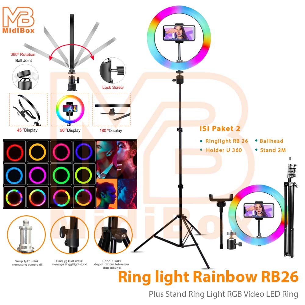 Jual Ring Light RGB RB26 Ringlight Plus Tripod Stand Tripod Konten ...