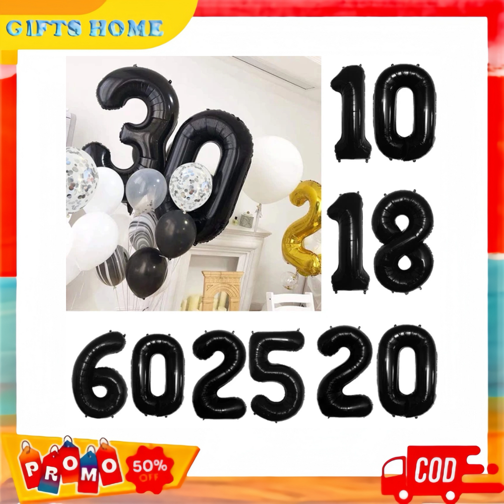 Jual Balon Foil Angka 0-9 Warna Hitam Ukuran Large 80Cm 32Inch (1Pcs ...