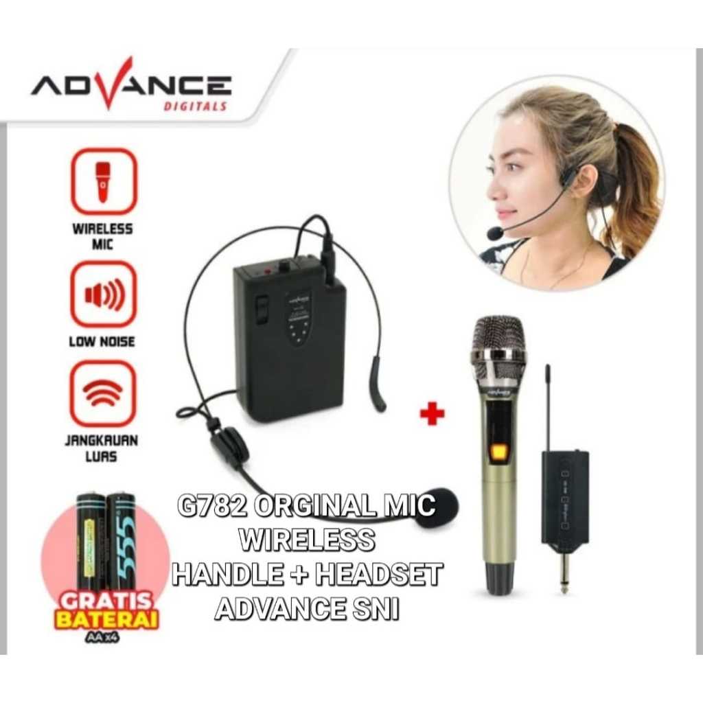 Jual G782 MICROPHONE MIC WIRELESS DUAL UHF HANDLE HEADSET KLIP CLIP ...