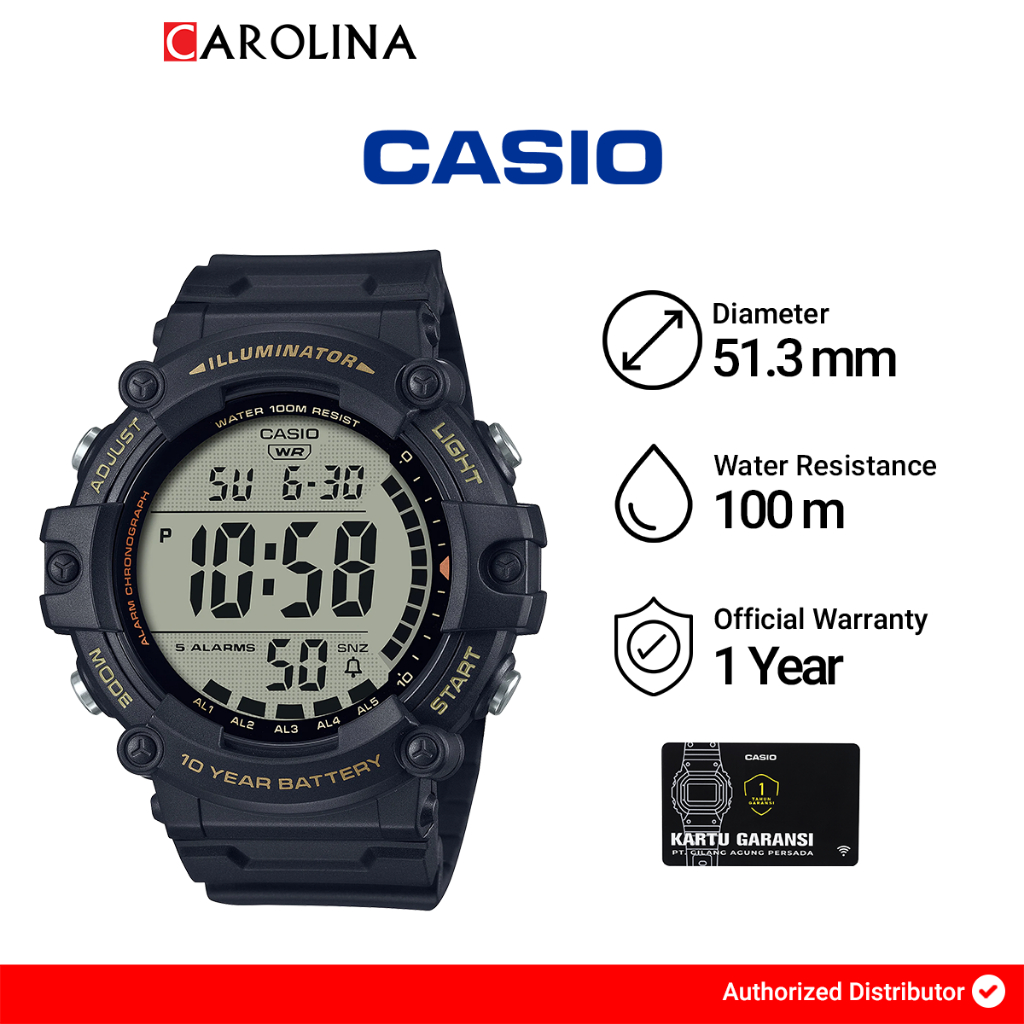 Jual Jam Tangan Pria Casio General AE-1500WHX-1A Illuminator Digital Dial Extra Long Black Resin ...