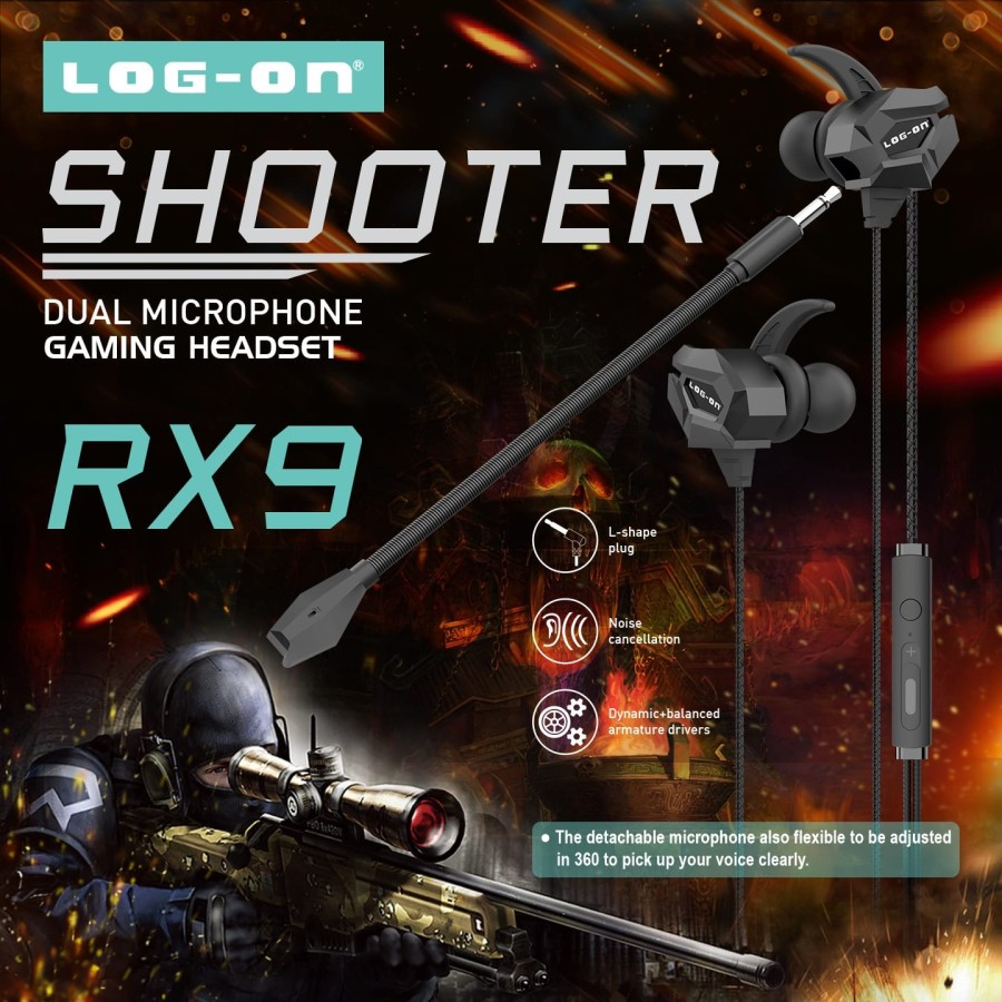 Jual HEADSET - HANDSFREE LOG ON GAMING DUAL MICROPHONE LO-RX9 SHOOTER ...