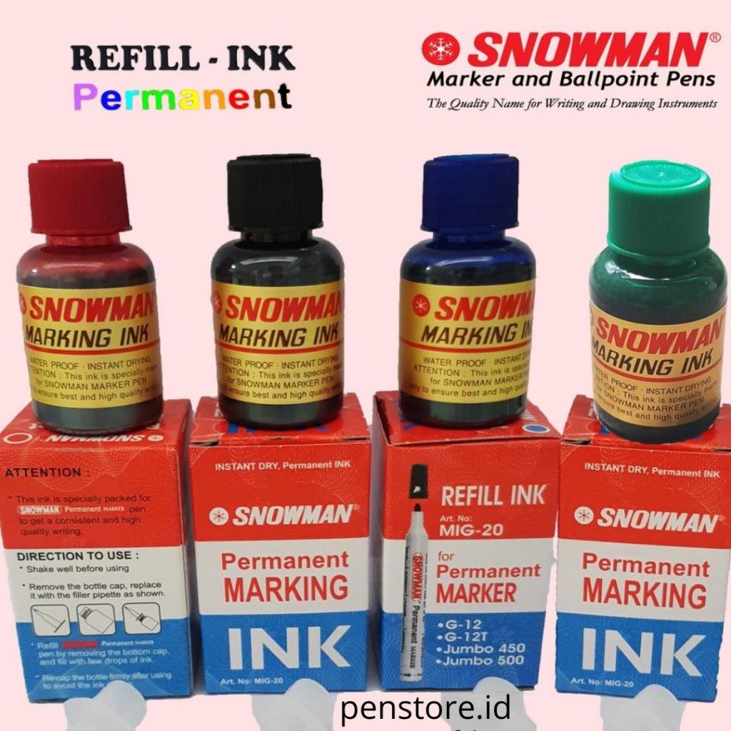 Jual (pcs) Tinta Isi Ulang Spidol Permanent Snowman MIG-20 / Refill ...
