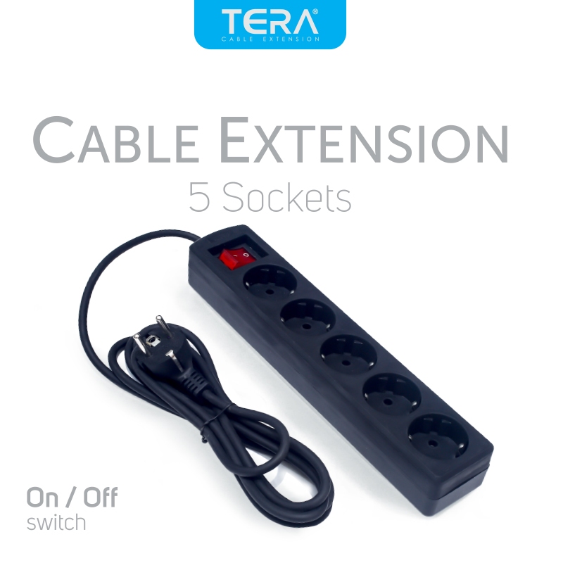Jual TERA Stop Kontak Hitam Cable Extension 5 Lubang Sockets - Black ...