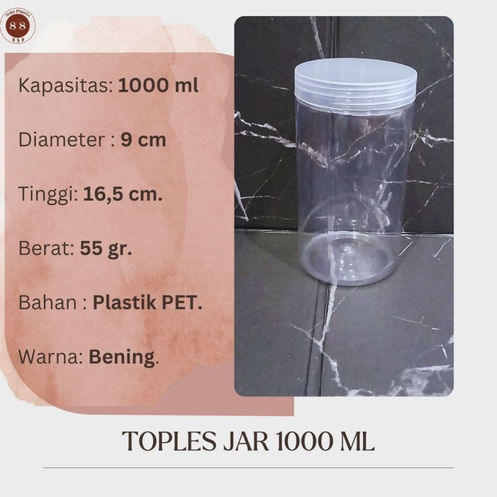 Jual [1 pcs] Toples Jar Plastik Tabung PET - Jar 1000 ml | Shopee Indonesia