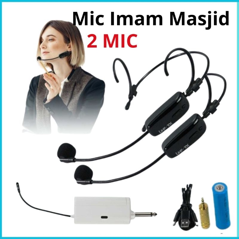 Jual COD Cepat Arael 100% Mic Imam Masjid 2 PCS Azan UHF Wireless Microphone Headset Mini ...
