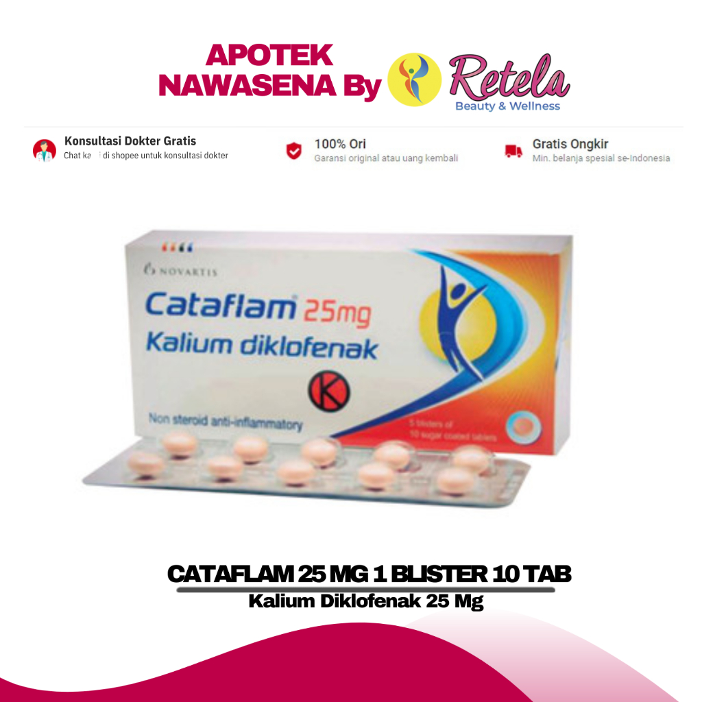 Jual CATAFLAM 25 MG 1 BLISTER 10 TABLET ( KALIUM DIKLOFENAK 25 MG ...