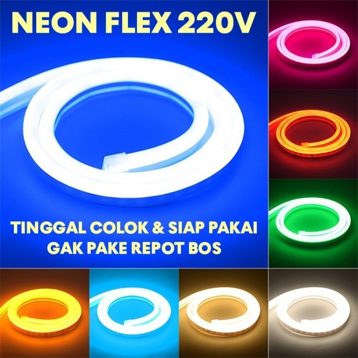Jual Paket Lampu Neon Flex 220v 1m 2m 3m 4m 5m 5 meter + free soket ...