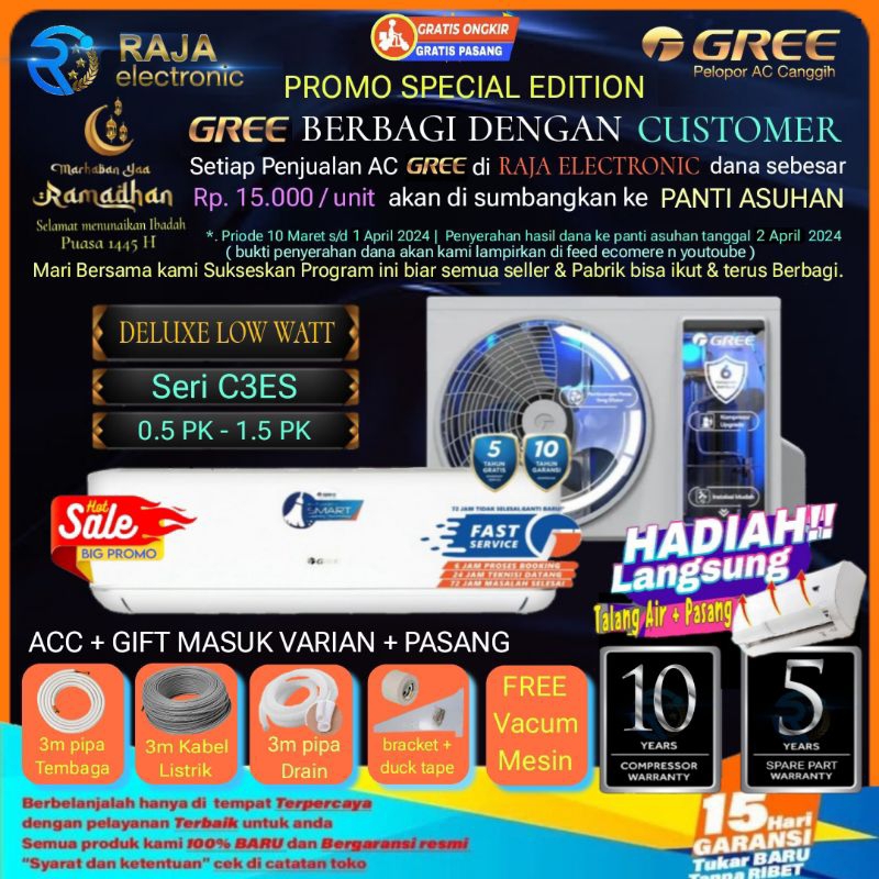 Jual AC GREE 1 PK GWC-09C3ES DELUXE LOW WATT GOLDEN FIN + BLUE FIN ...