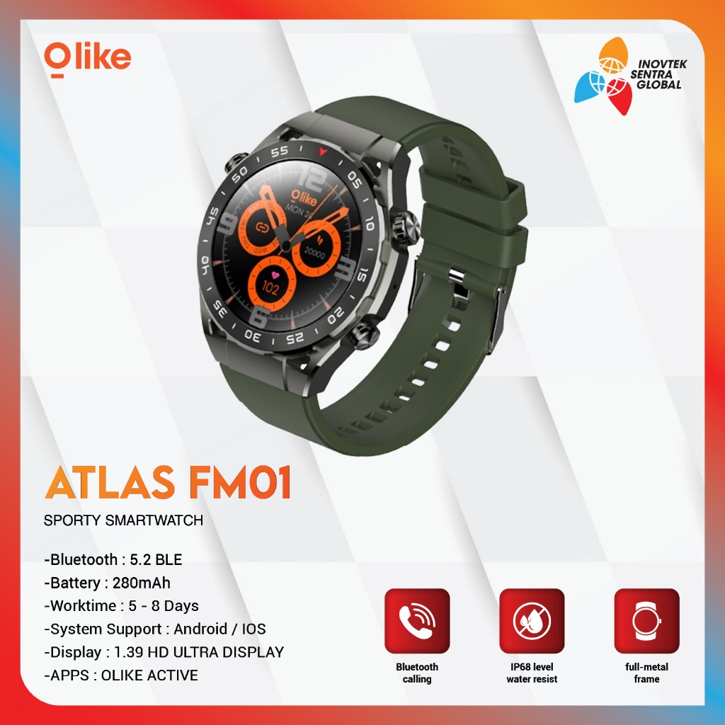 Jual Olike FM01 ATLAS Smartwatch 1.39" HD Display Waterproof IP68 BT Call | Shopee Indonesia