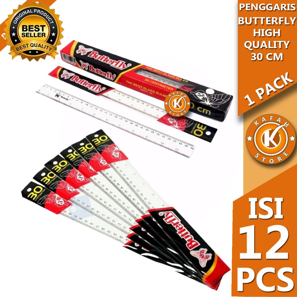 Jual PENGGARIS PLASTIK BUTTERFLY 30 CM 1 PACK ISI 12 PCS HIGH QUALITY ...