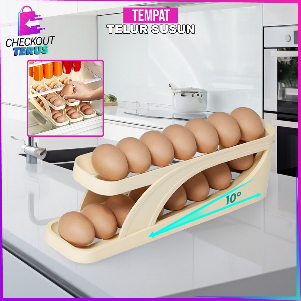 Jual CT C993 Tempat Telur Ayam Kulkas 2 Tingkat Bergulir Otomatis Kotak ...