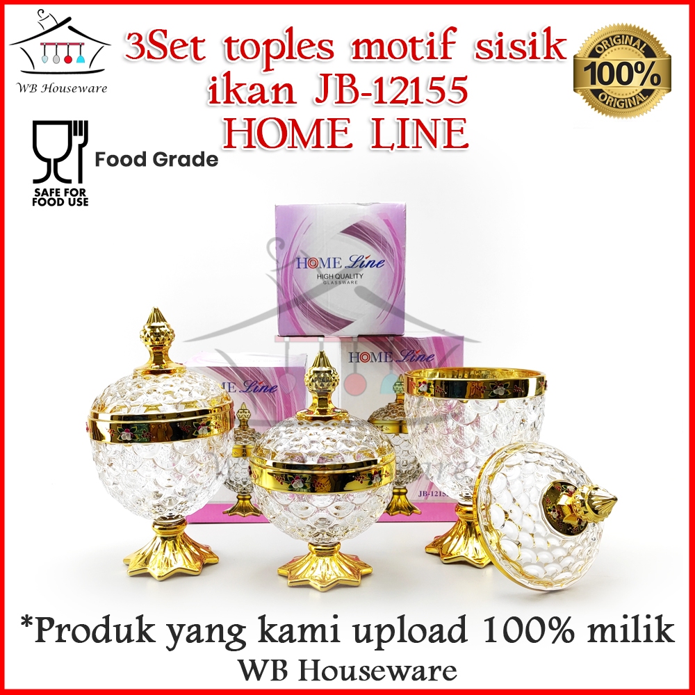 Jual FIORENZA toples kaca set 3 tempat permen snack motif gold crystal ...