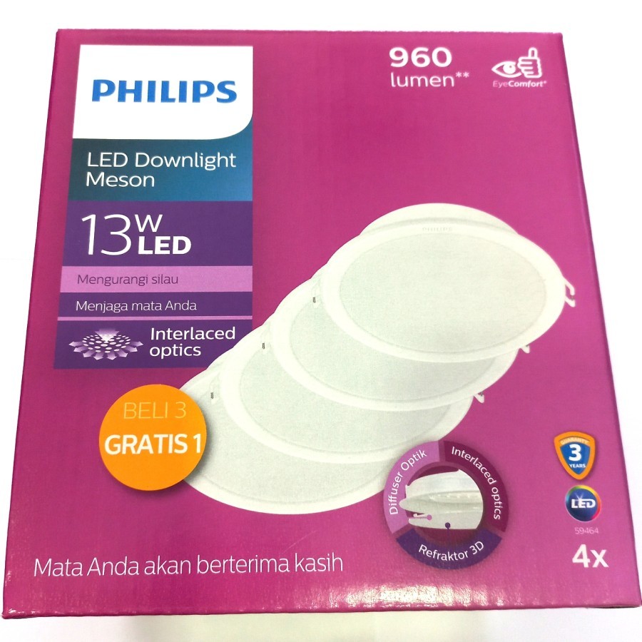 Jual PHILIPS MULTIPACK ISI 4 BH MESON LED DOWNLIGHT 13 WATT 5 INCH ...