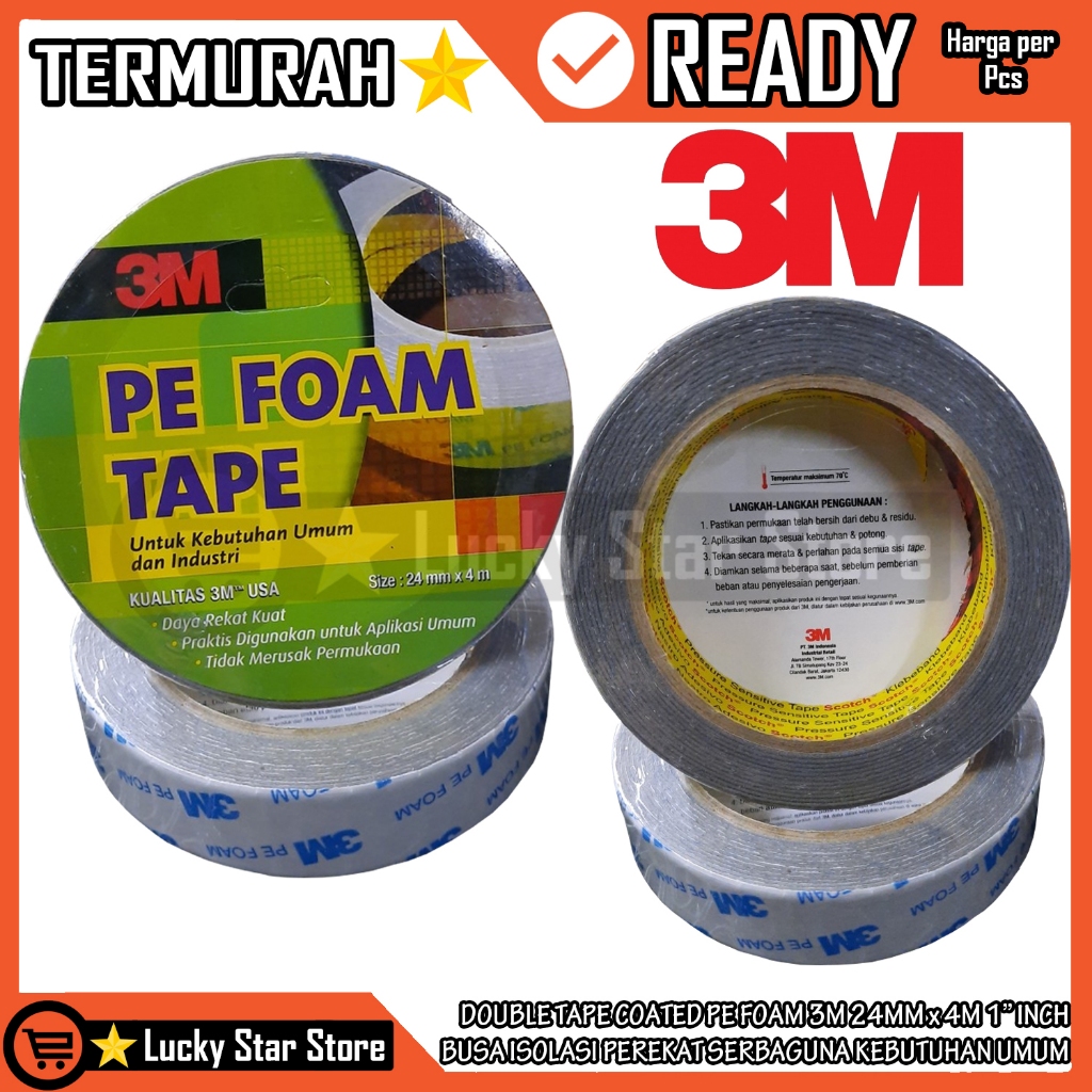 Jual PEREKAT DOUBLE PE FOAM TAPE 3M SCOTCH 24MM X 4M ISOLASI INDOOR STRONG SERBAGUNA DOBLETAPE ...