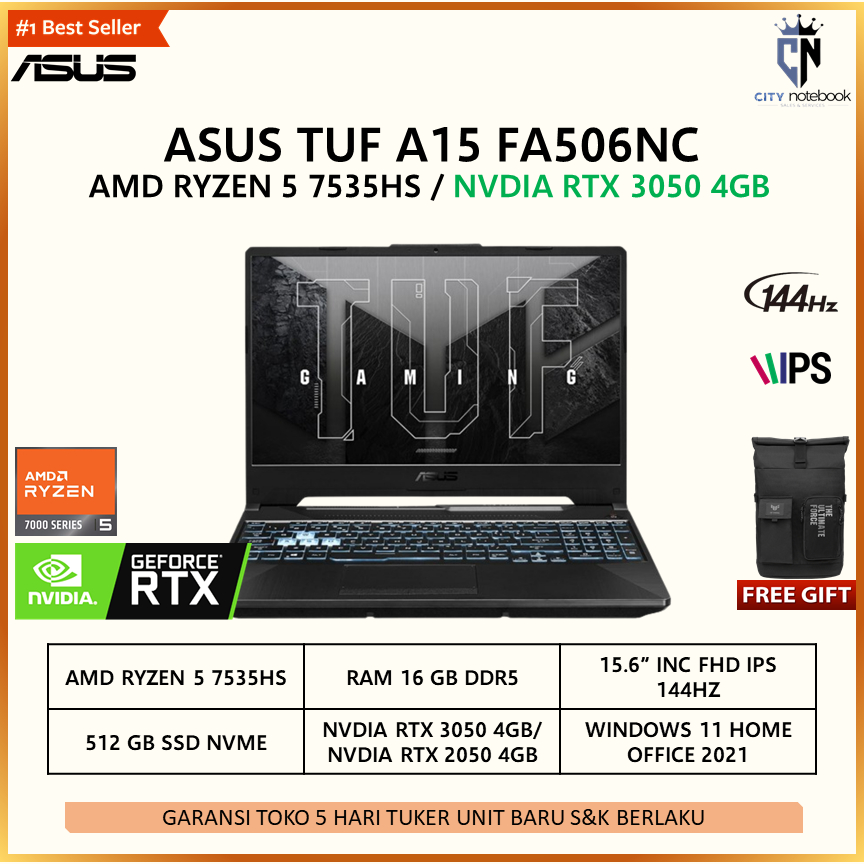 Jual ASUS TUF A15 FA506NC RYZEN 5 7535HS RTX3050 4GB/ 16GB 512GB W11 ...