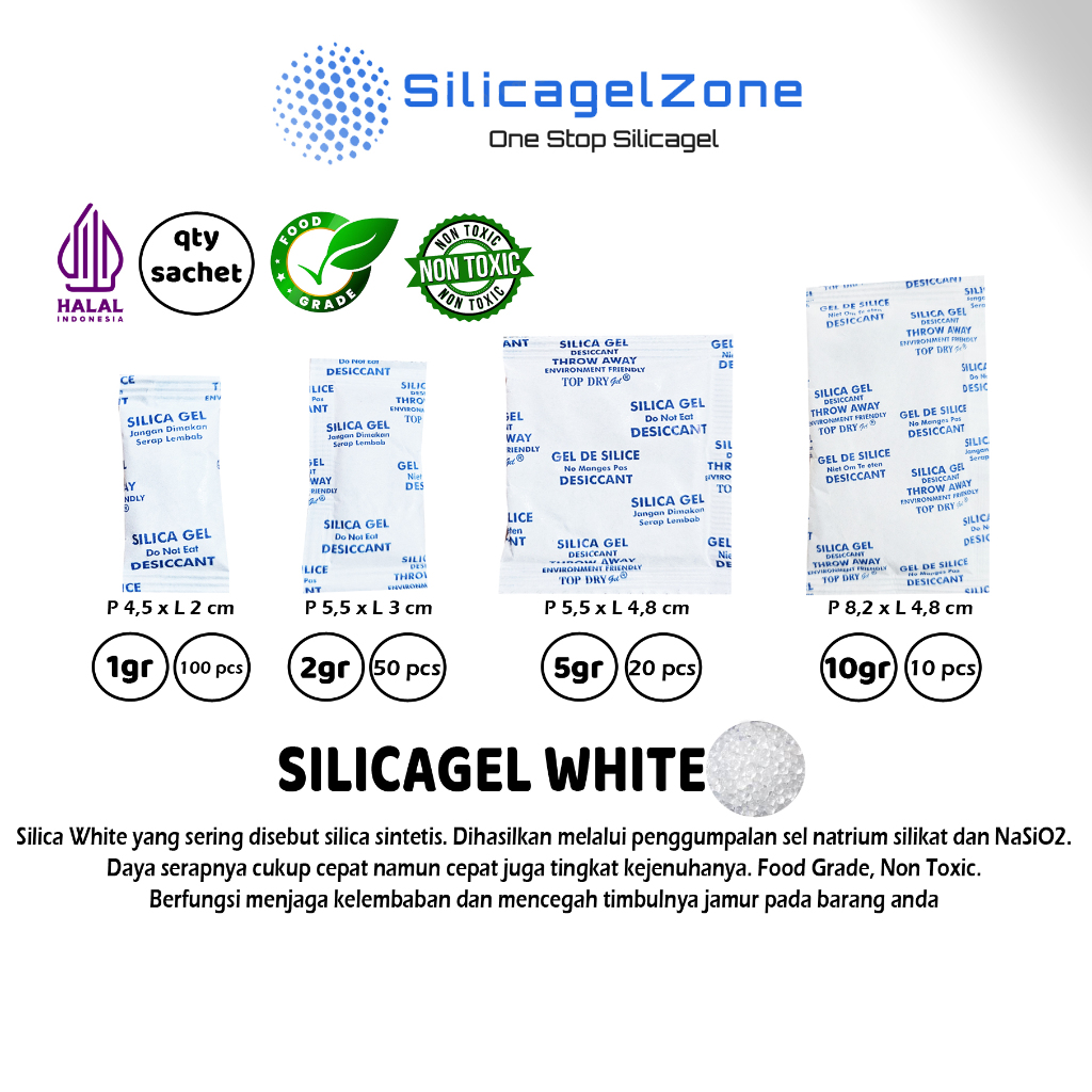 Jual Silica Gel White / Silika Gel Putih 1 pack isi 100 sachet TERMURAH ...