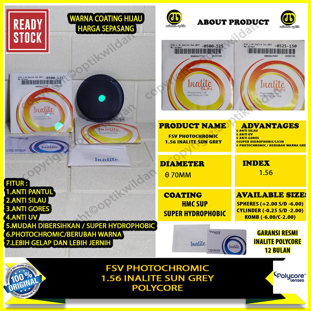 Jual POLYCORE INALITE SINGLE VISION PHOTOCHROMIC FSV 1.56 INALITE SUN(GREY) | Shopee Indonesia