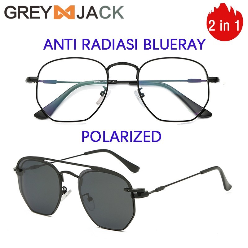 Jual Grey Jack Kacamata Blueray Clip On 2in1 Polarized Bahan Metal Kotak Unik Pria Wanita Bisa ...