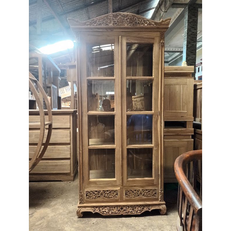 Jual LEMARI KACA HIAS PALEMBANG KAYU JATI | ALMARI KACA UKIR BUFET ...