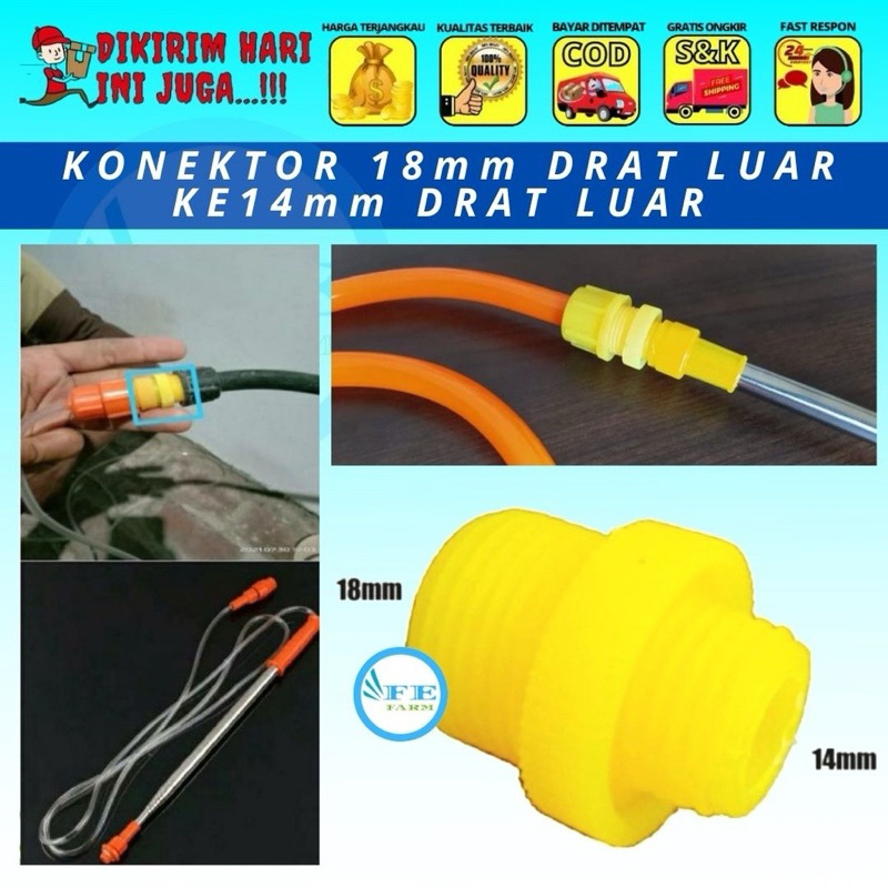 Jual konektor drat dalam 14mm drat luar 18mm connector untuk selang 25m 50m | Shopee Indonesia