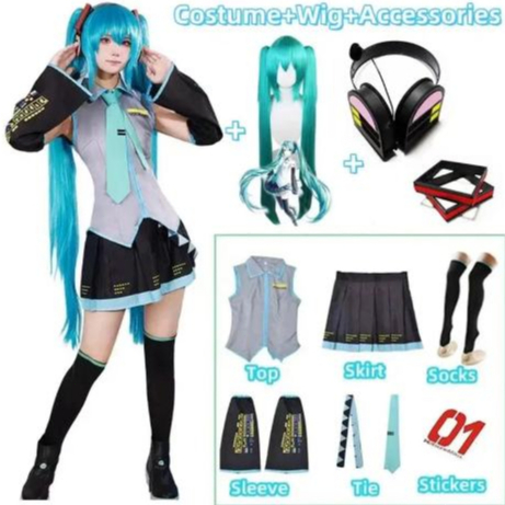 Jual Vocaloid Miku Cosplay Wig Costume Japan Midi Dress Beginner Future ...