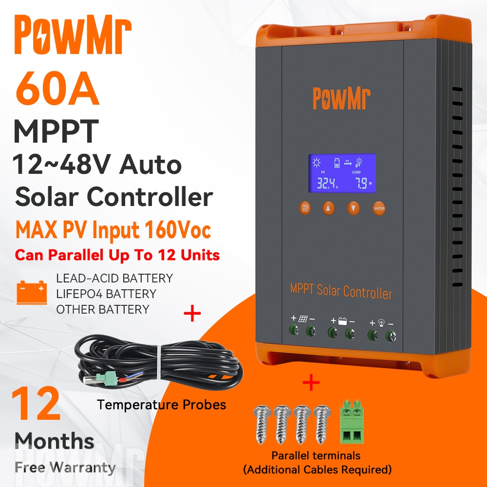 Jual PowMr 2024 New 100% Mppt 60A Solar Charge Controller 12v-48v Auto 160vdc lcd fan Support ...