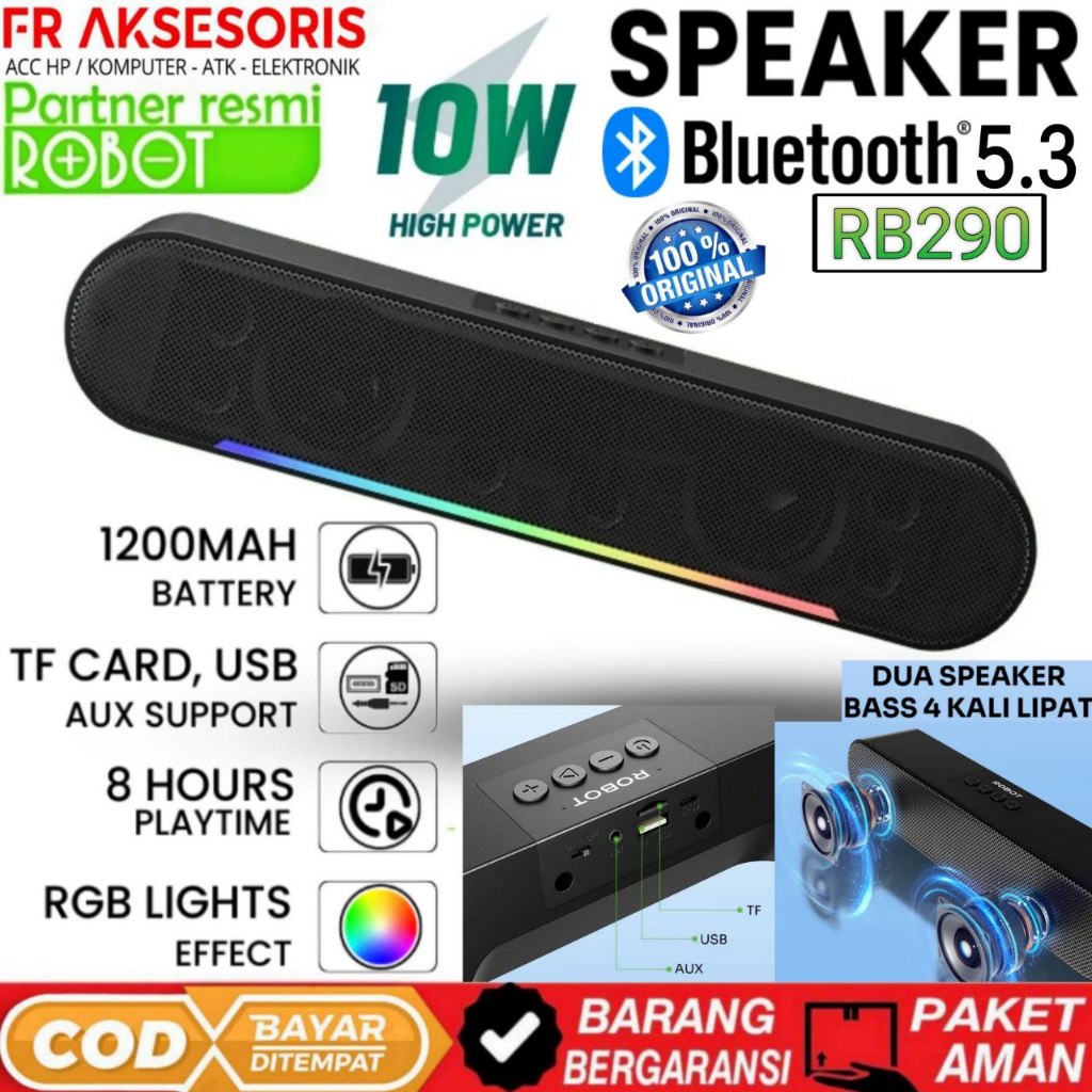 Jual Speaker Bluetooth ROBOT RB290 SOUNDBAR XTRA BASS Speaker 10W RGB ...