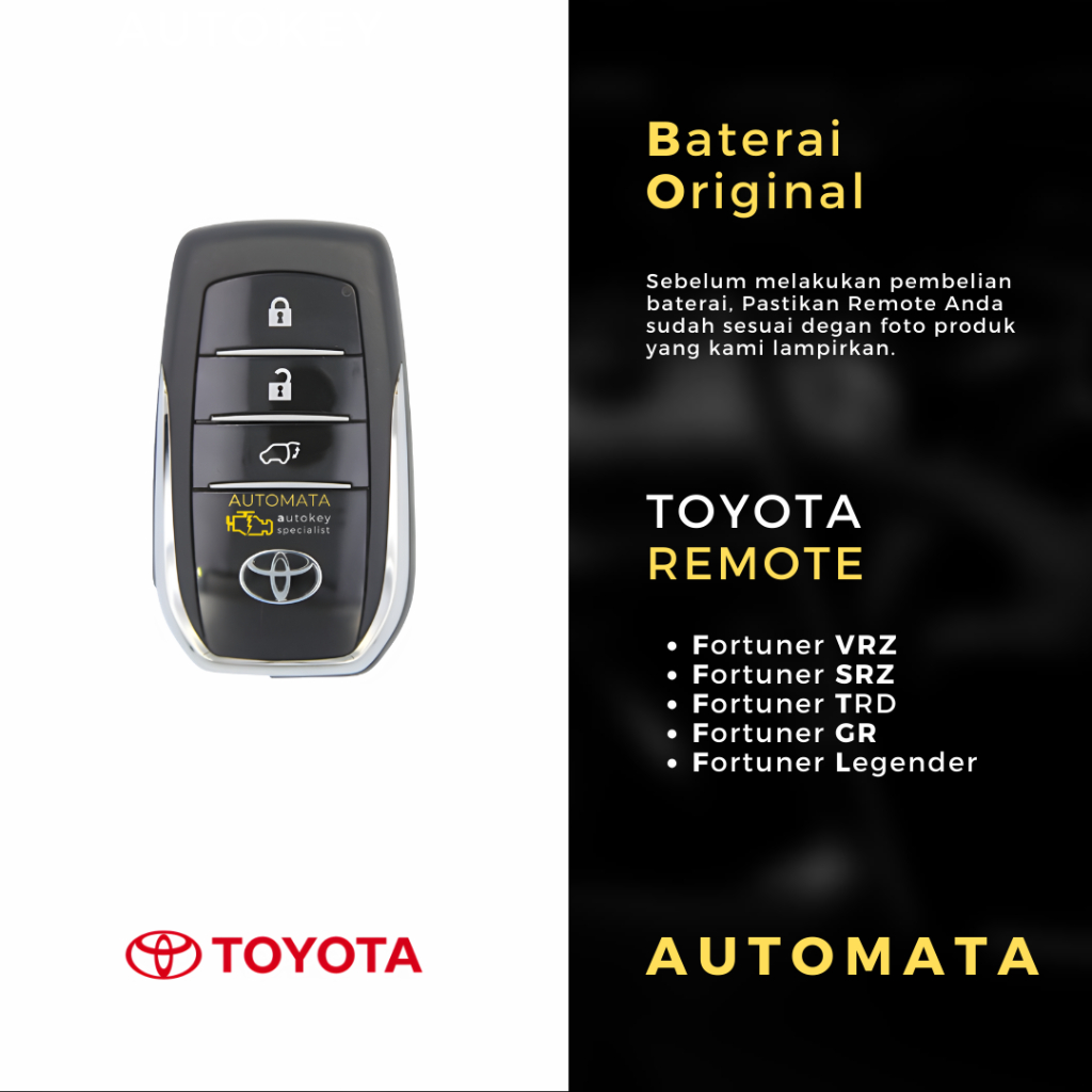 Jual Baterai Remote Kunci Keyless Smartkey Toyota Fortuner VRZ 2018 ...