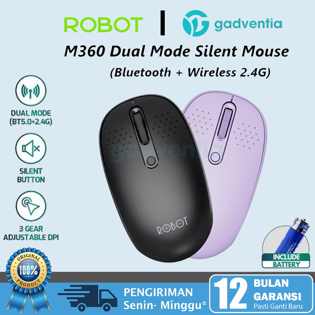 Jual ROBOT M360 Mouse Bluetooth 5.0 & USB Wireless 2.4G Dual Mode ...