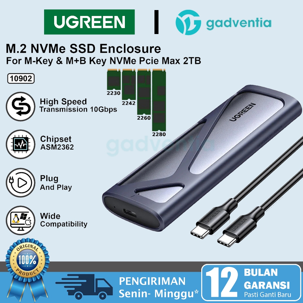 Jual UGREEN Casing Enclosure NVME M.2 SATA SSD Ke USB 3.1Gen2 10GBps M ...